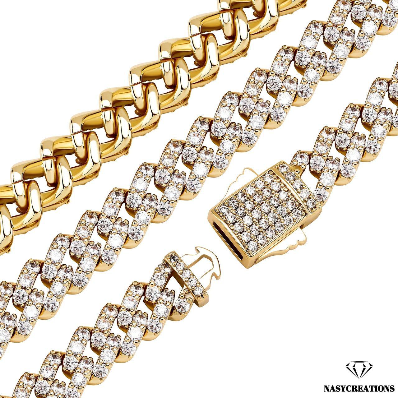 8MM Miami Cuban Prong Link Moissanite Chain, 14k Gold Filled, VVS1 D ...
