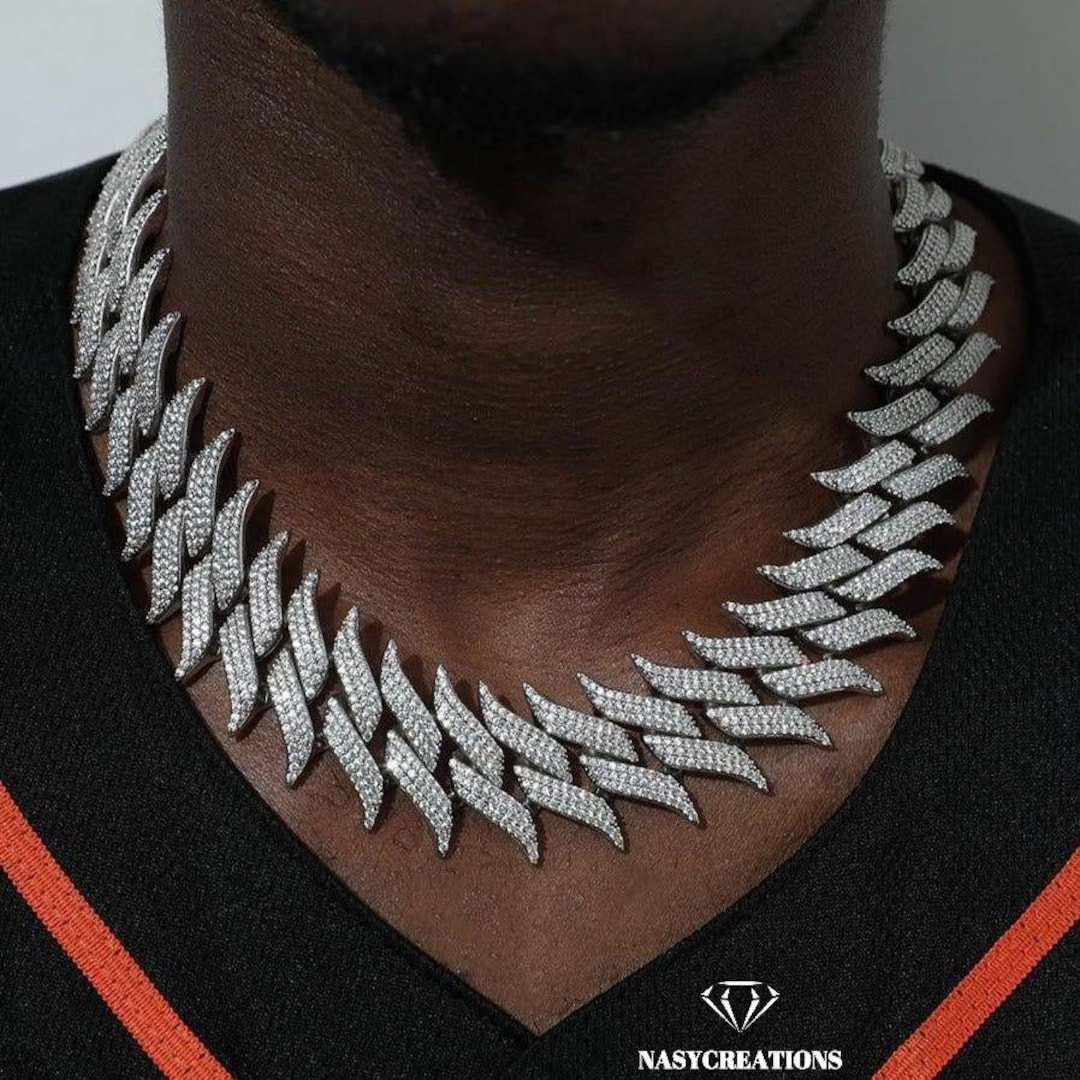 30MM Spiked Miami Cuban Link Moissanite Chain, VVS1 D Color Diamond ...