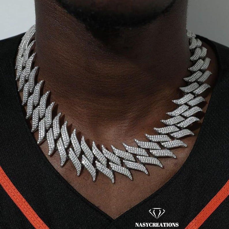 30MM Spiked Miami Cuban Link Moissanite Chain, VVS1 D Color Diamond ...