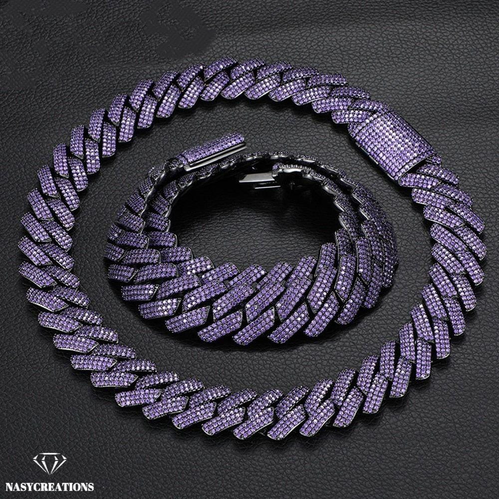 10MM Purple Miami Cuban Moissanite Chain, VVS1 D Color Diamond, Iced ...
