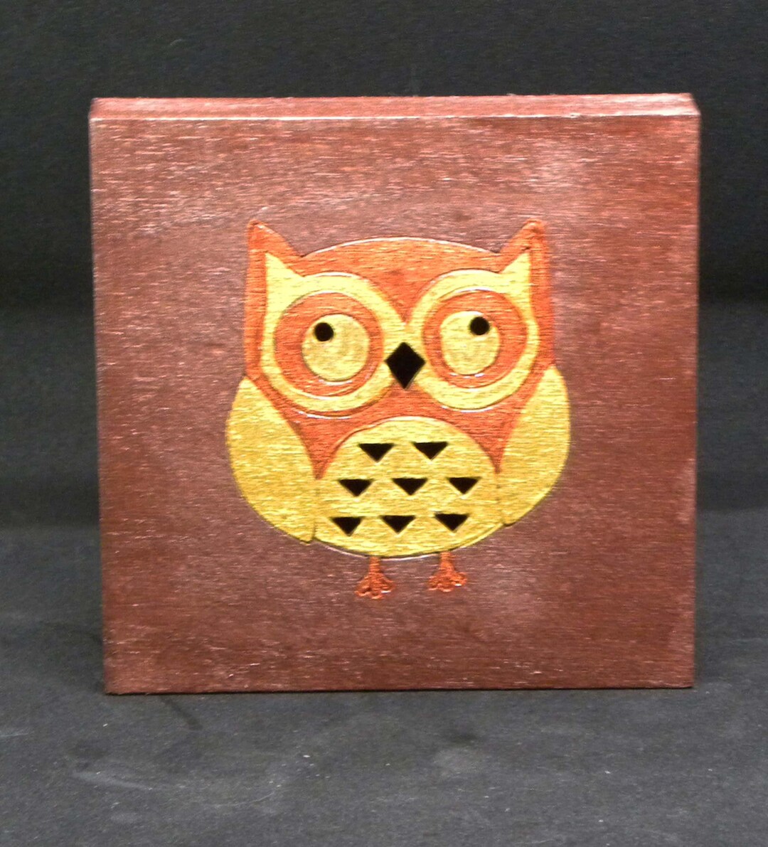 Square Wood Box With Owl Design + - Etsy