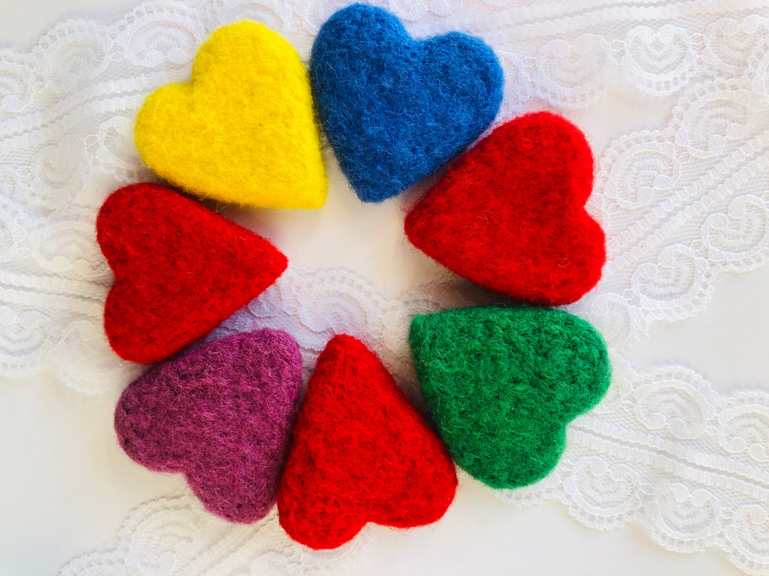 Needle Felted Hearts, Felt Red Blue Green Yellow Heart, Heart Felt ...