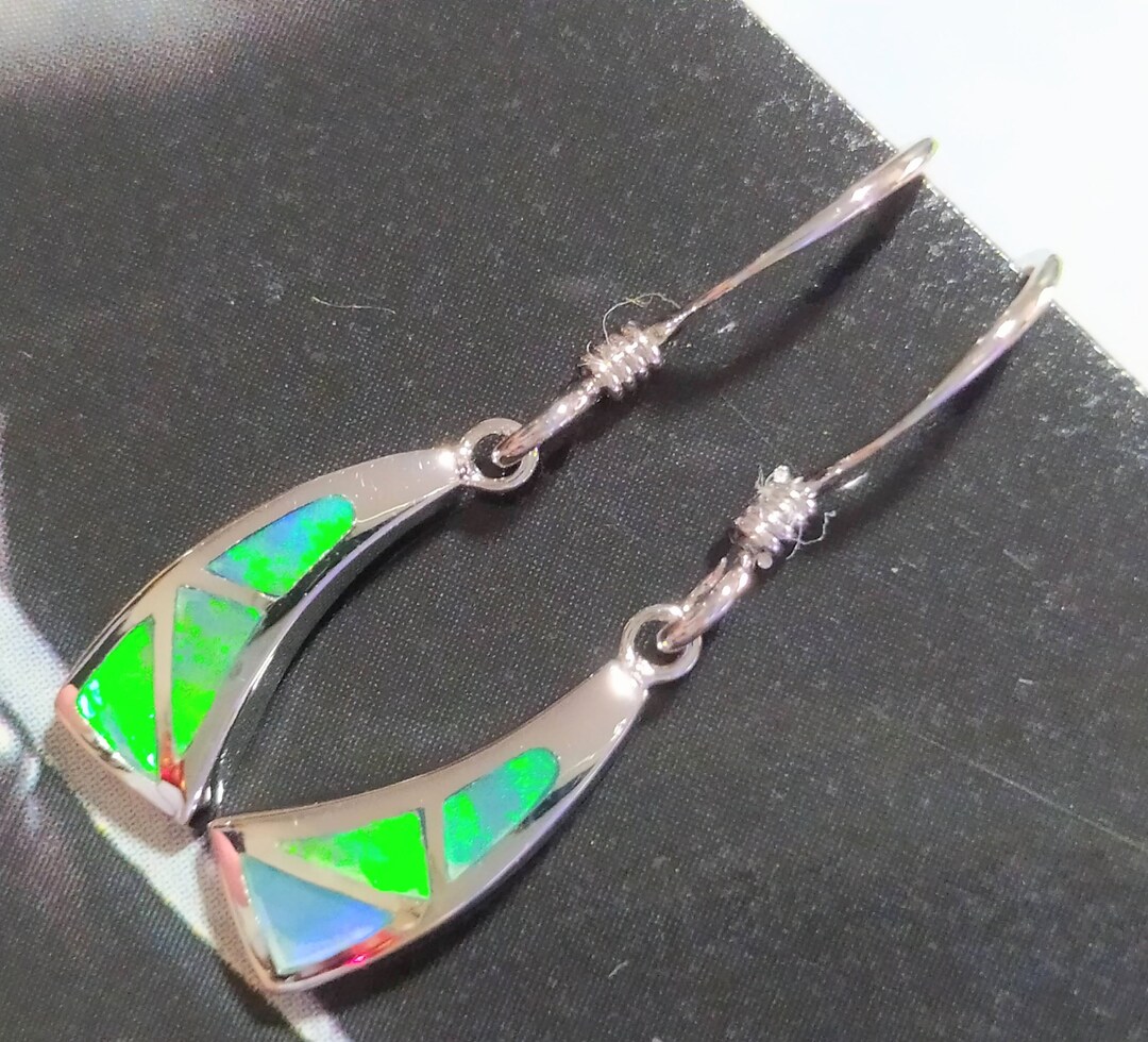 Unique Design-inlay-natural-australian-opal Earring(flash-bright-blue-green-fire)excellent-color ...