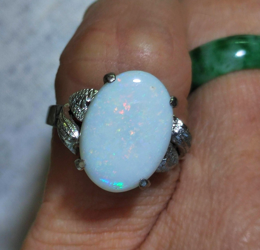 28% Off-use-xmas25off-18k White Plated-925 Silver-natural Opal Ring ...