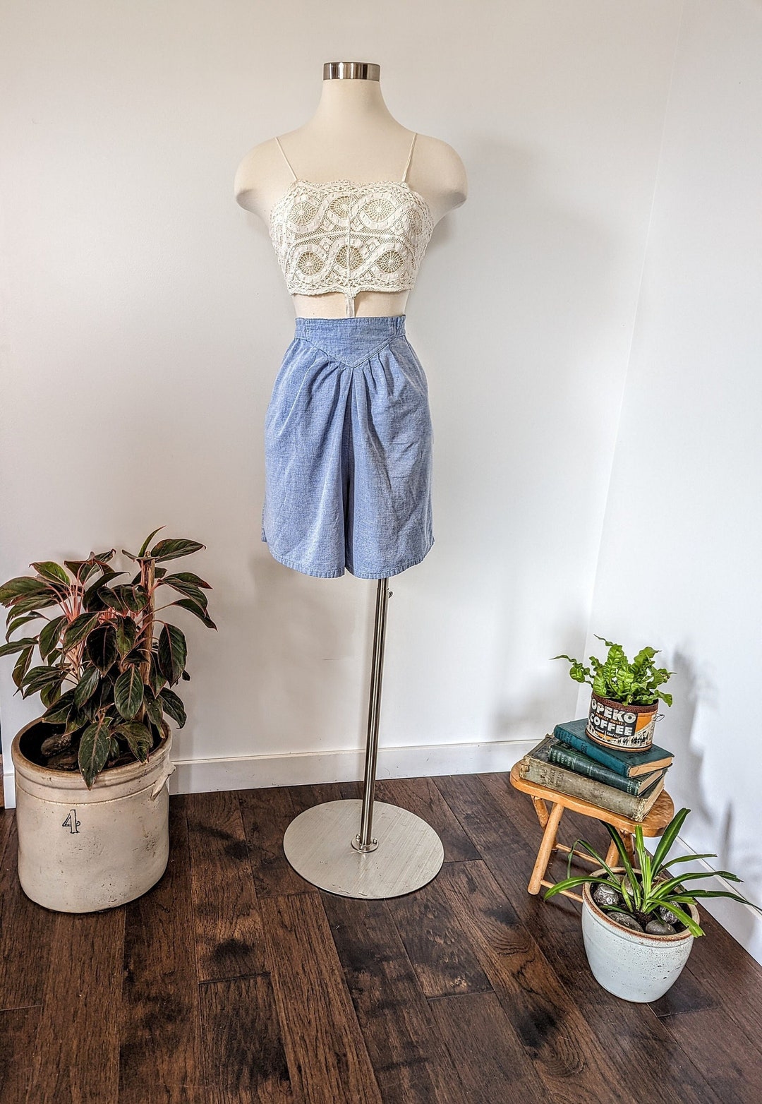80s Light Blue High Rise Princess Waist Pleated Shorts - Etsy