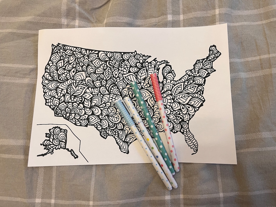 Printable Map of USA for Coloring, Print Pattern Adhd Anxiety Relief ...