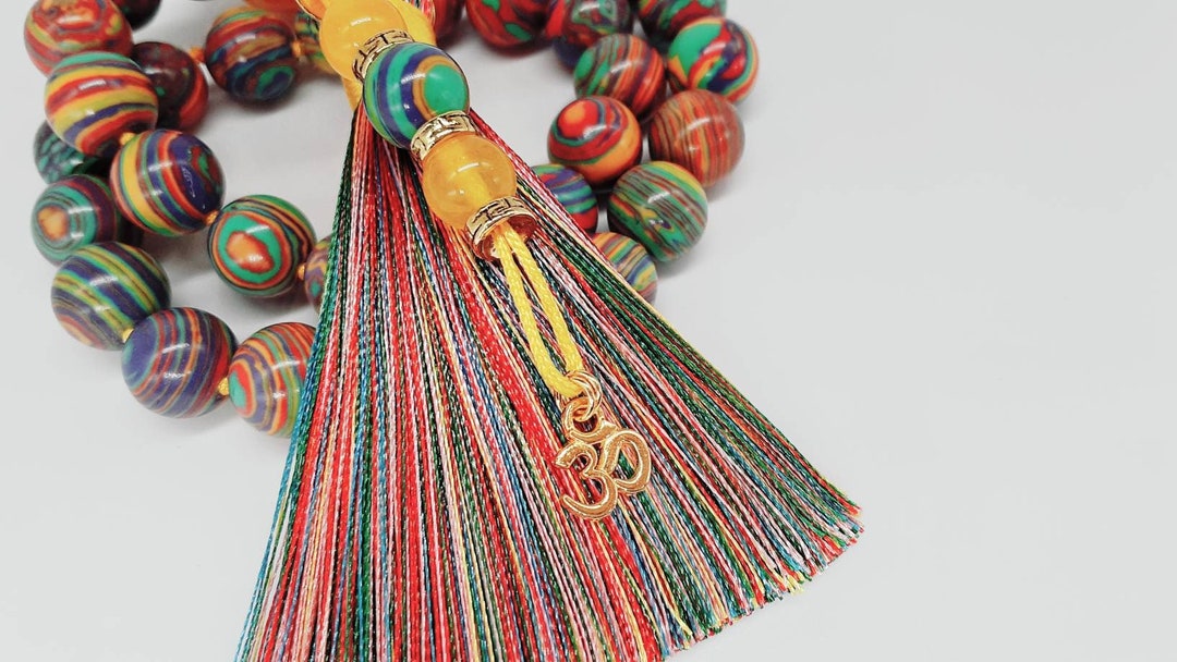 Rainbow Mala, 108 Bead Mala, Malachite Mala, Multicolor Mala, Knotted ...