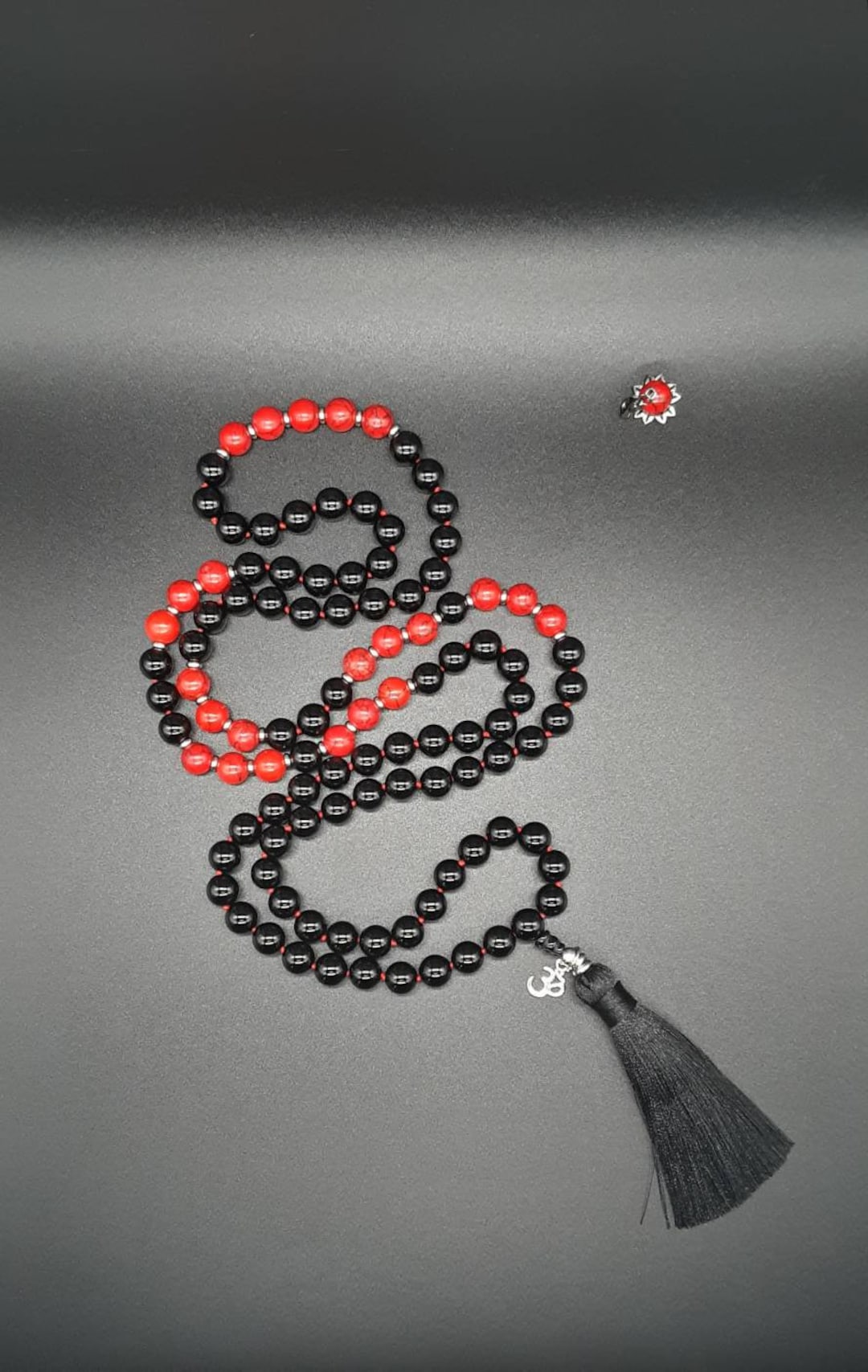 Mala, Black Mala, Black Onyx & Red Howlite 108 Bead Knotted Mala ...