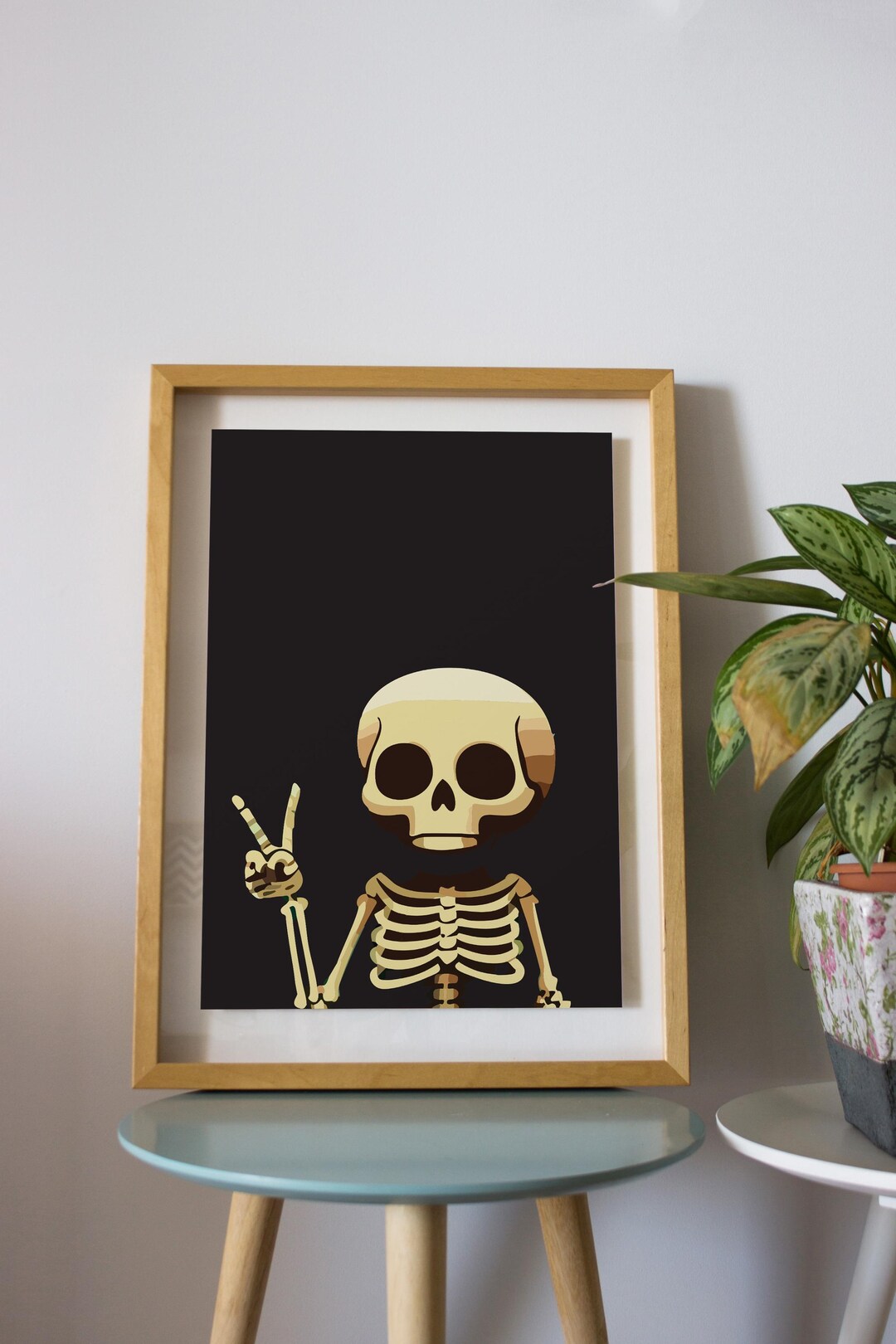 Peace Out, Skeleton Fun Halloween Art Print Cute Skeleton Decor Eco ...