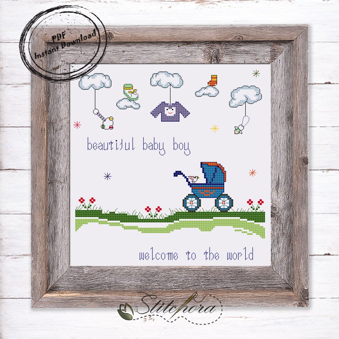 Digital Newborn Baby Boy Cross Stitch Pattern. Unique Cute Modern ...
