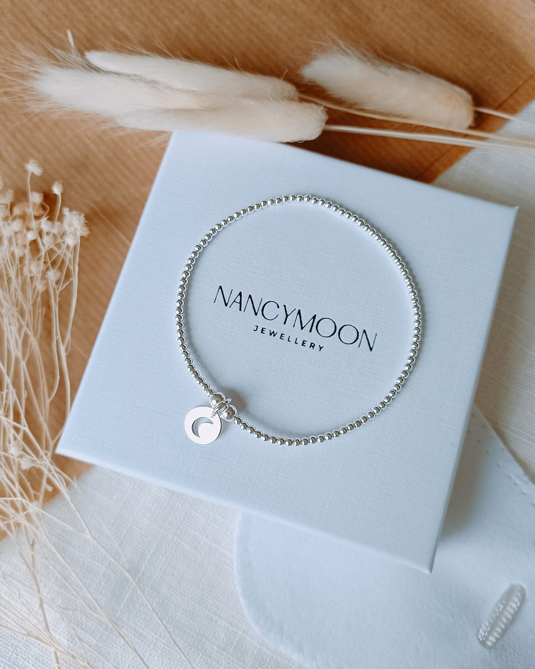 Sterling Silver Moon Charm Bracelet Delicate 925 Beaded - Etsy