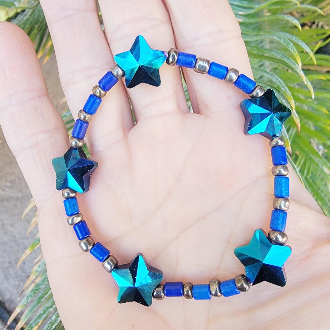 Shiny Blue Star Bracelet - Unique Handmade Beaded Jewelry - Stretch - Etsy