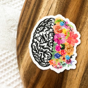 Floral Brain Sticker for Laptop, Brain Cancer Survivor Gift ...