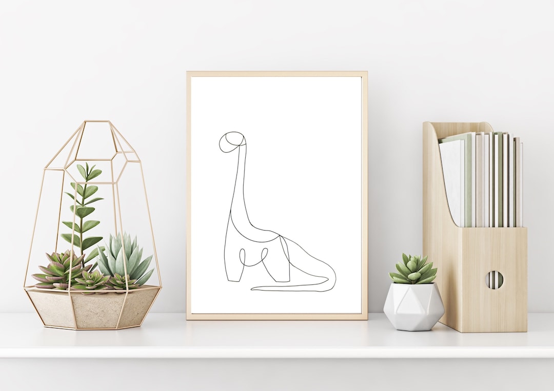Long Neck Dinosaur Line Art, Minimalist Nursery Wall Art Set, Dinosaur ...