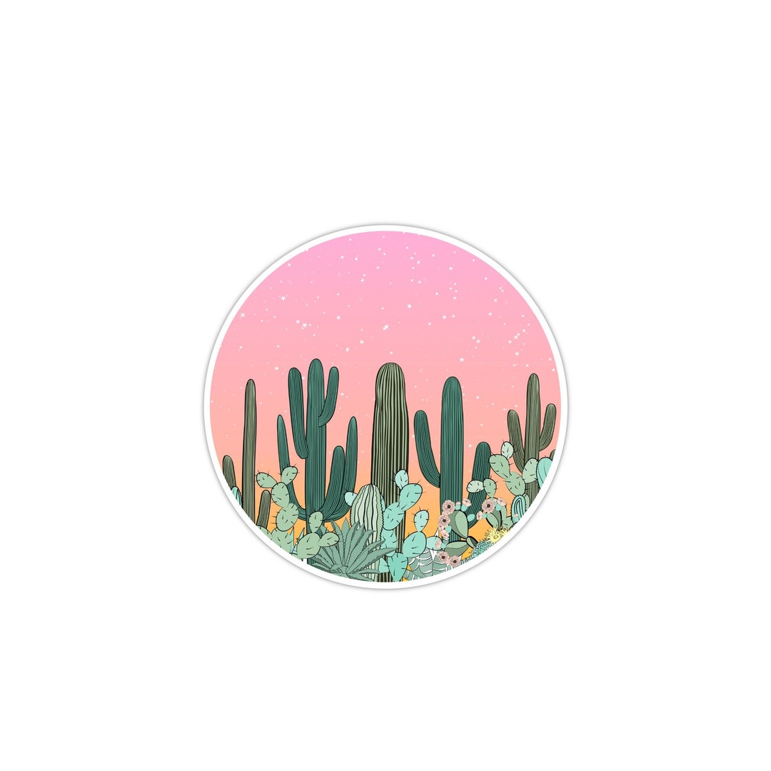 Cactus Sticker for Water Bottle, Saguaro Stickers, Desert Scene Decals ...