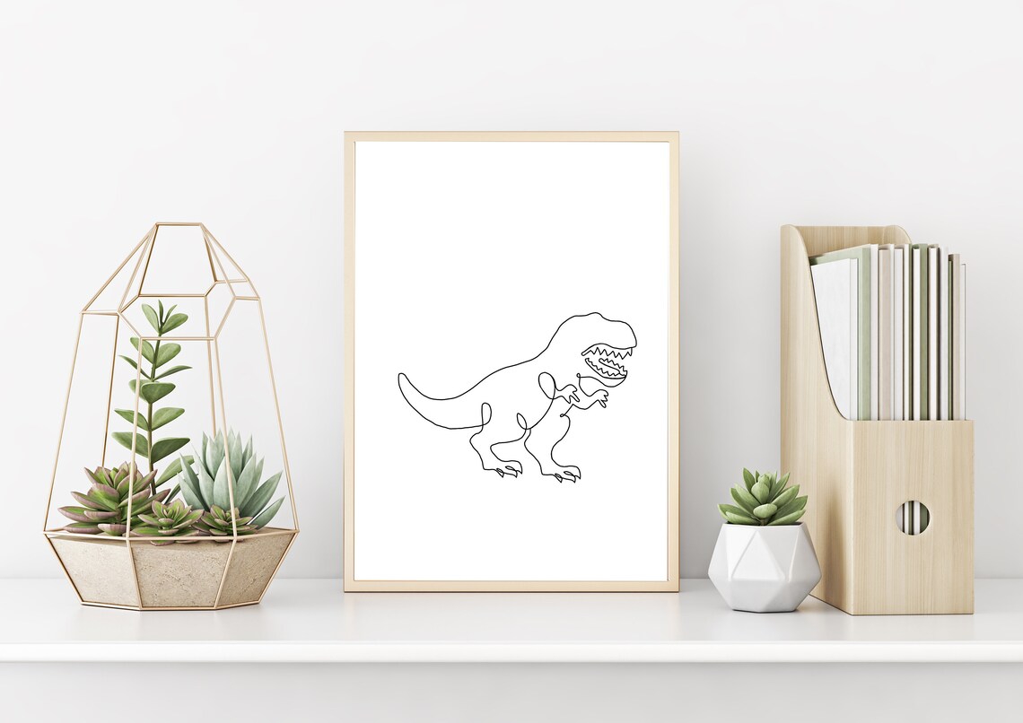 T-rex Dinosaur Line Art, Minimalist Nursery Wall Art Set, Dinosaur Line ...