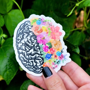 Floral Brain Sticker for Laptop, Brain Cancer Survivor Gift ...
