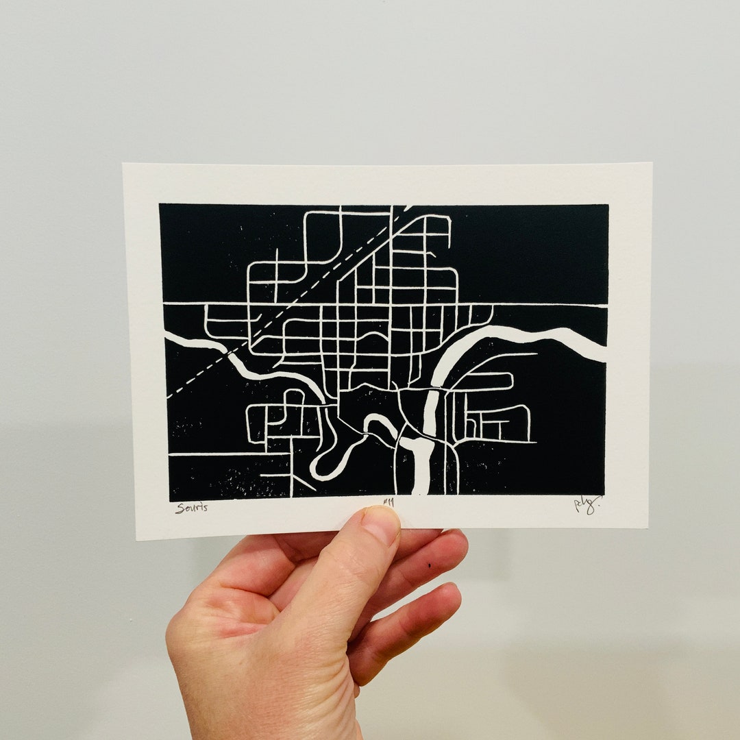 Souris Map, Linocut, Printmaking, Town Map, Street Map, Small Town ...