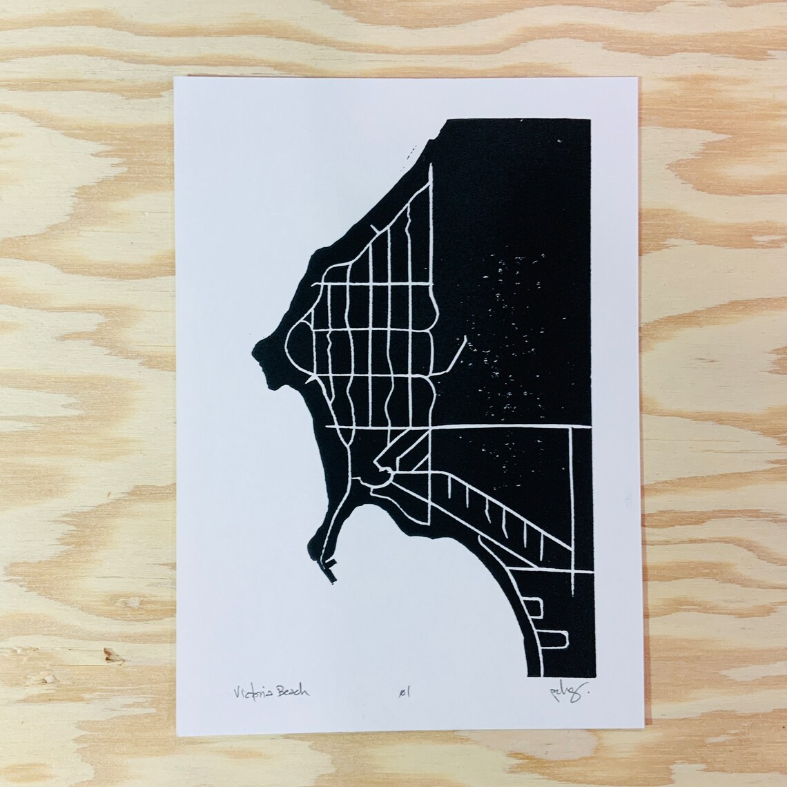 Victoria Beach Map, Linocut, Printmaking, Town Map, Street Map, Small ...