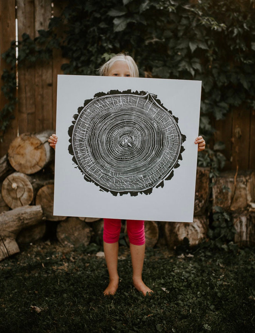 Cottonwood IV Wood Print, Handprinted Tree Rings, Woodcut Print, Nature ...