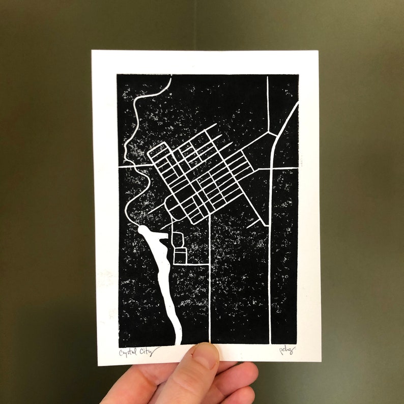 Crystal City Map Linocut Printmaking Town Map Street Map - Etsy