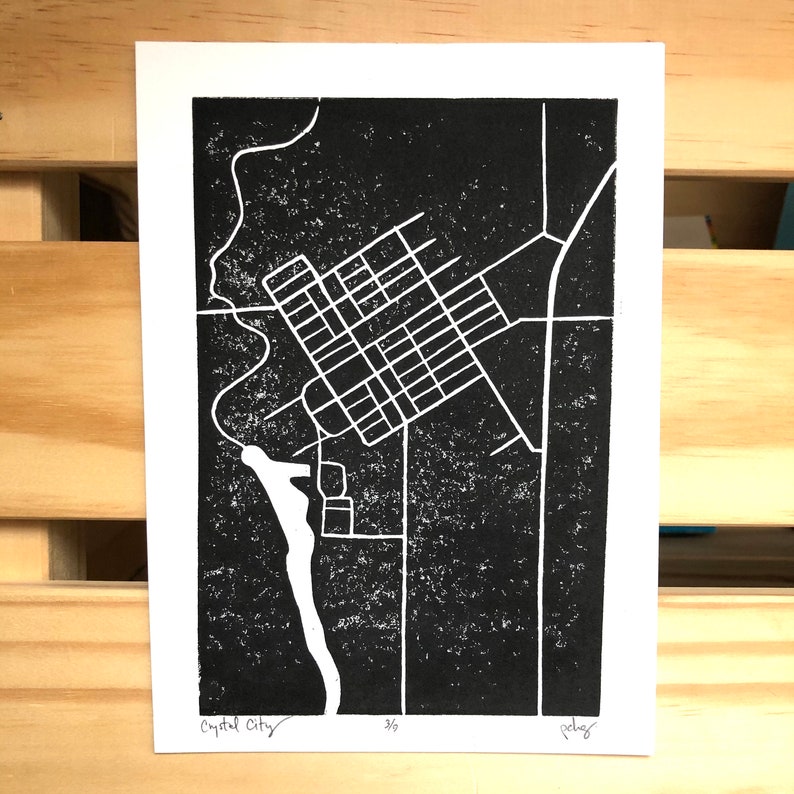 Crystal City Map Linocut Printmaking Town Map Street Map - Etsy