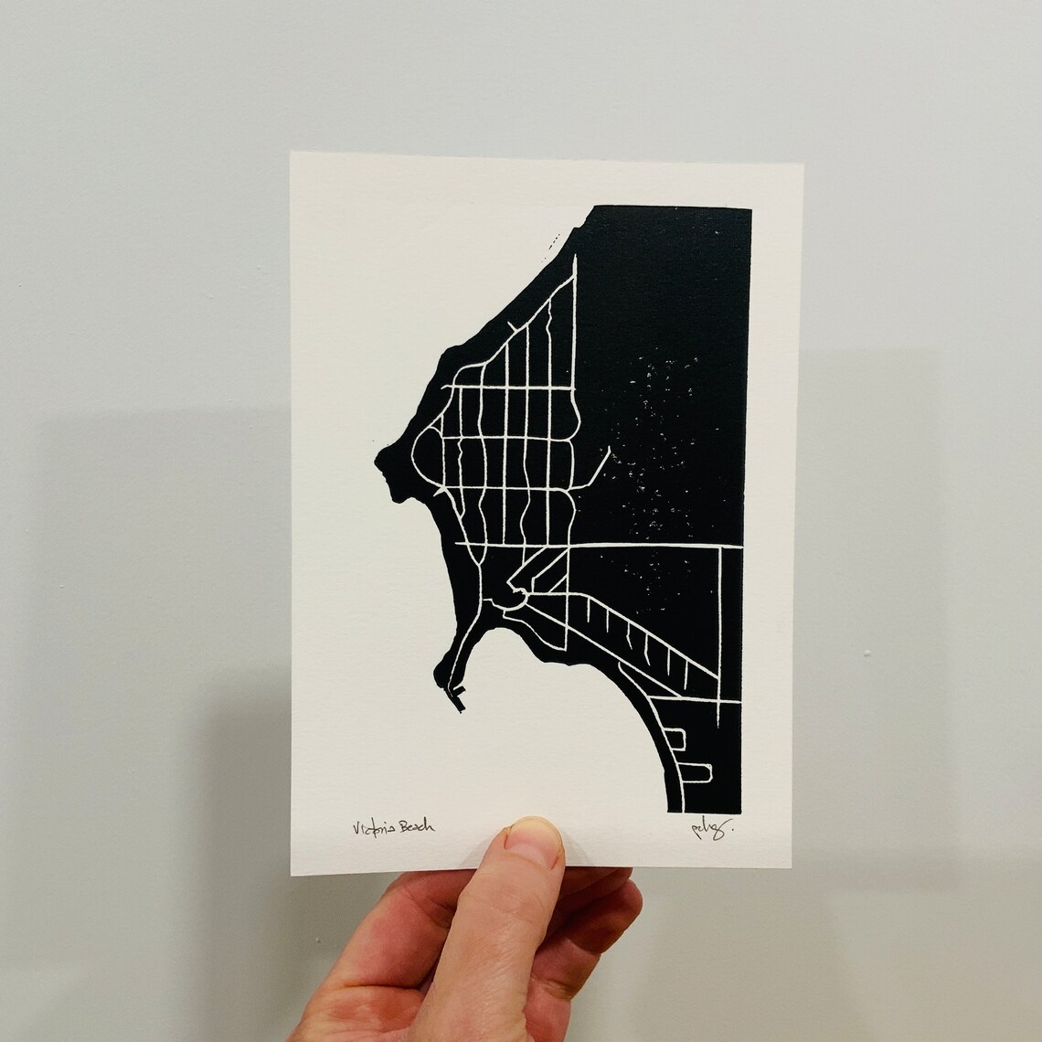 Victoria Beach Map, Linocut, Printmaking, Town Map, Street Map, Small ...