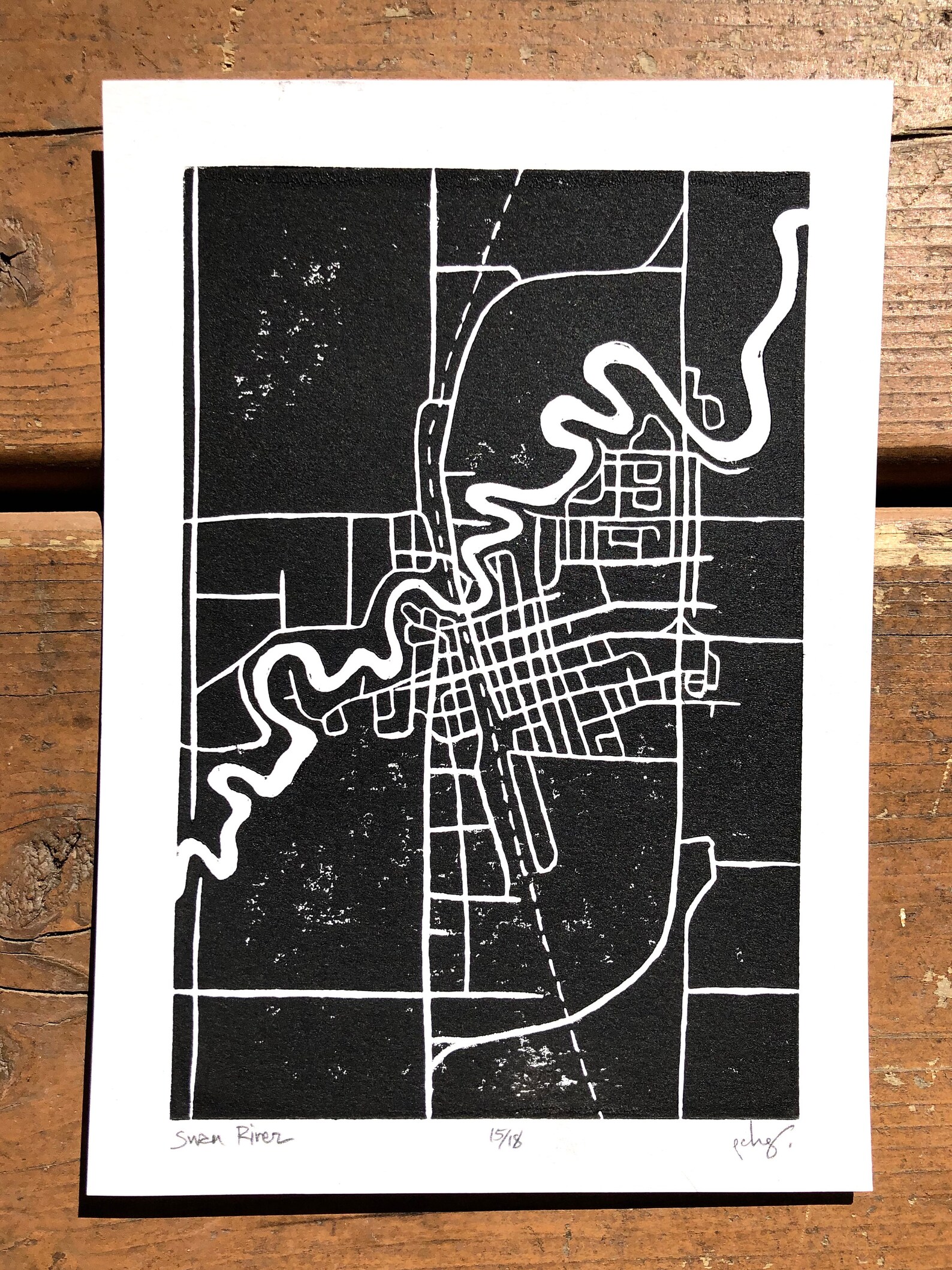 Swan River Map Linocut Printmaking Town Map Street Map | Etsy