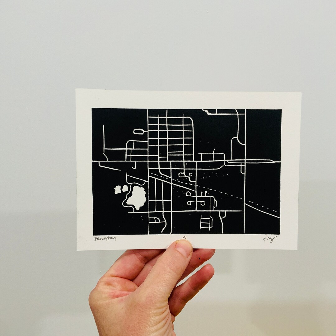 Beausejour Map | Linocut | Printmaking | Town Map | Street Map | Small ...