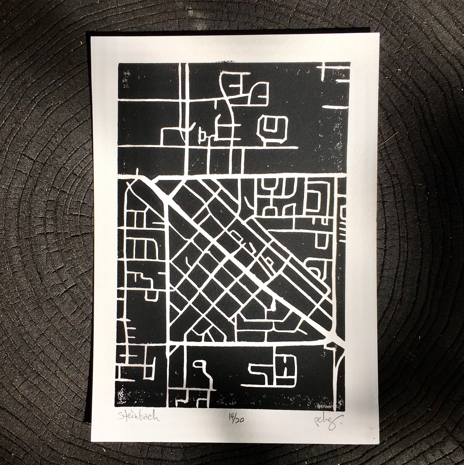 Steinbach Map Linocut Printmaking Town Map Street Map - Etsy