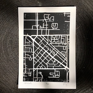 Steinbach Map, Linocut, Printmaking, Town Map, Street Map, Small Town ...