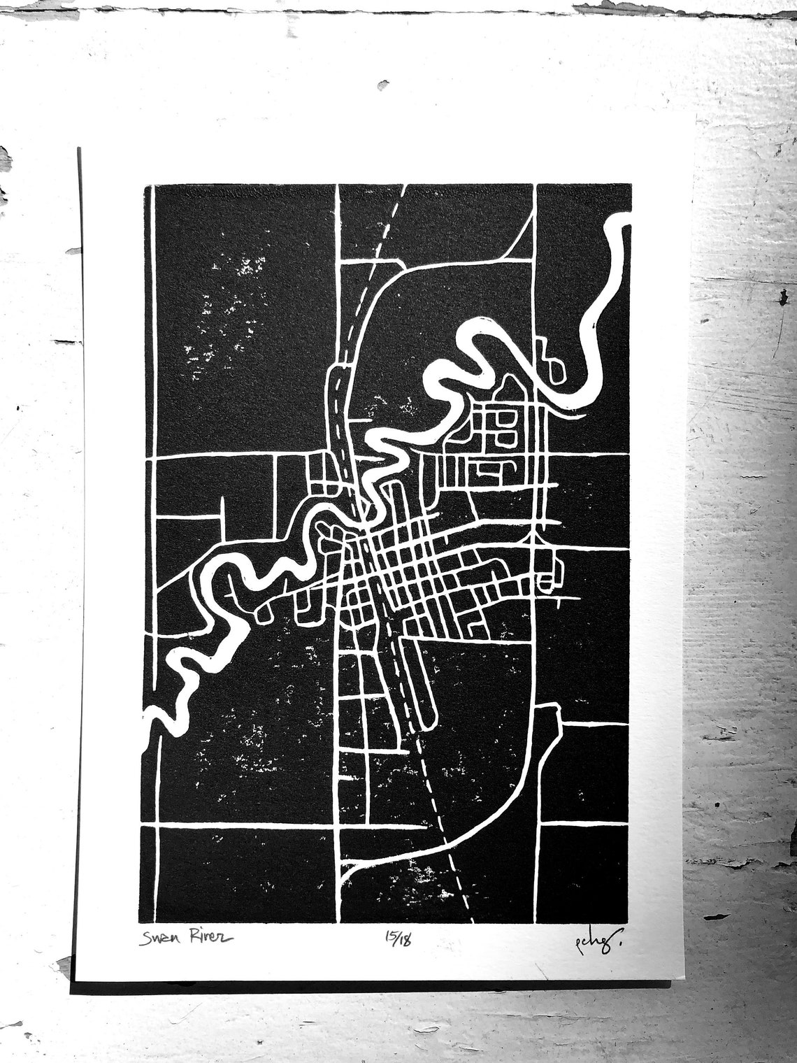Swan River Map Linocut Printmaking Town Map Street Map - Etsy