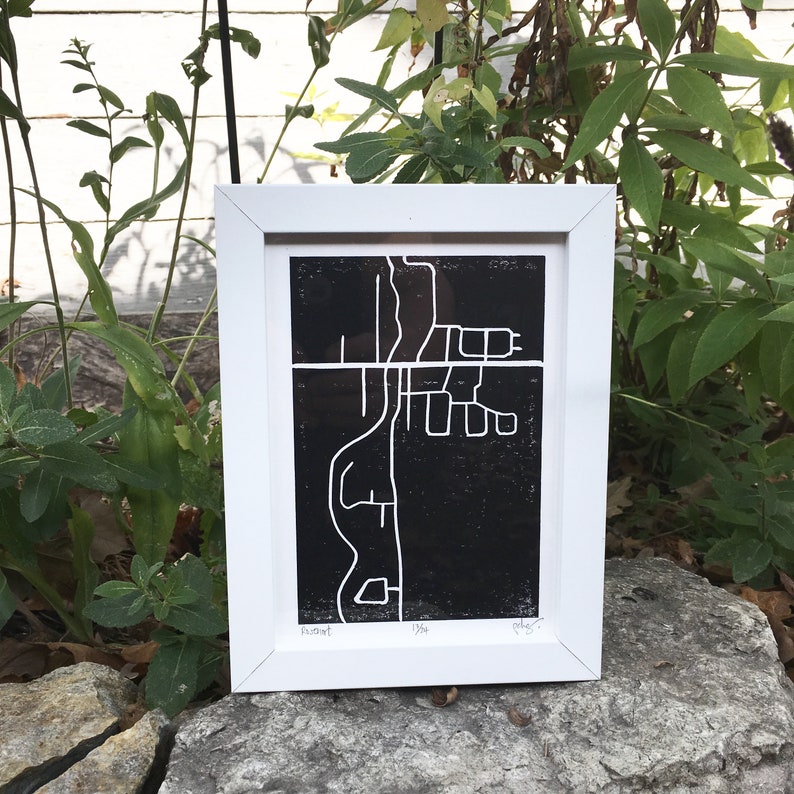 Rosenort Map Linocut Printmaking Town Map Street Map - Etsy