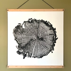 Oak II Wood Print, Handprinted Tree Rings, Woodcut Print, Nature Art ...