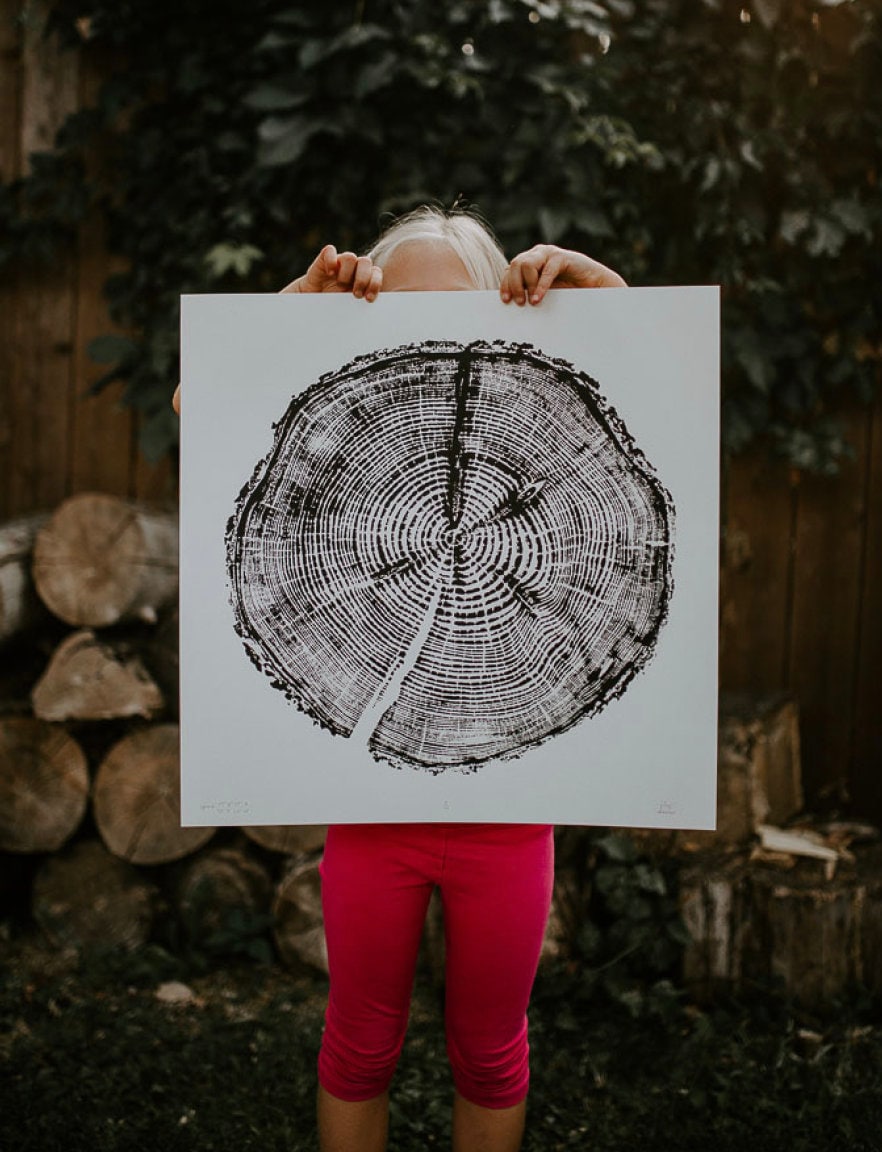 Spruce Handprinted Art Print Woodcut Print Tree Stump Tree - Etsy