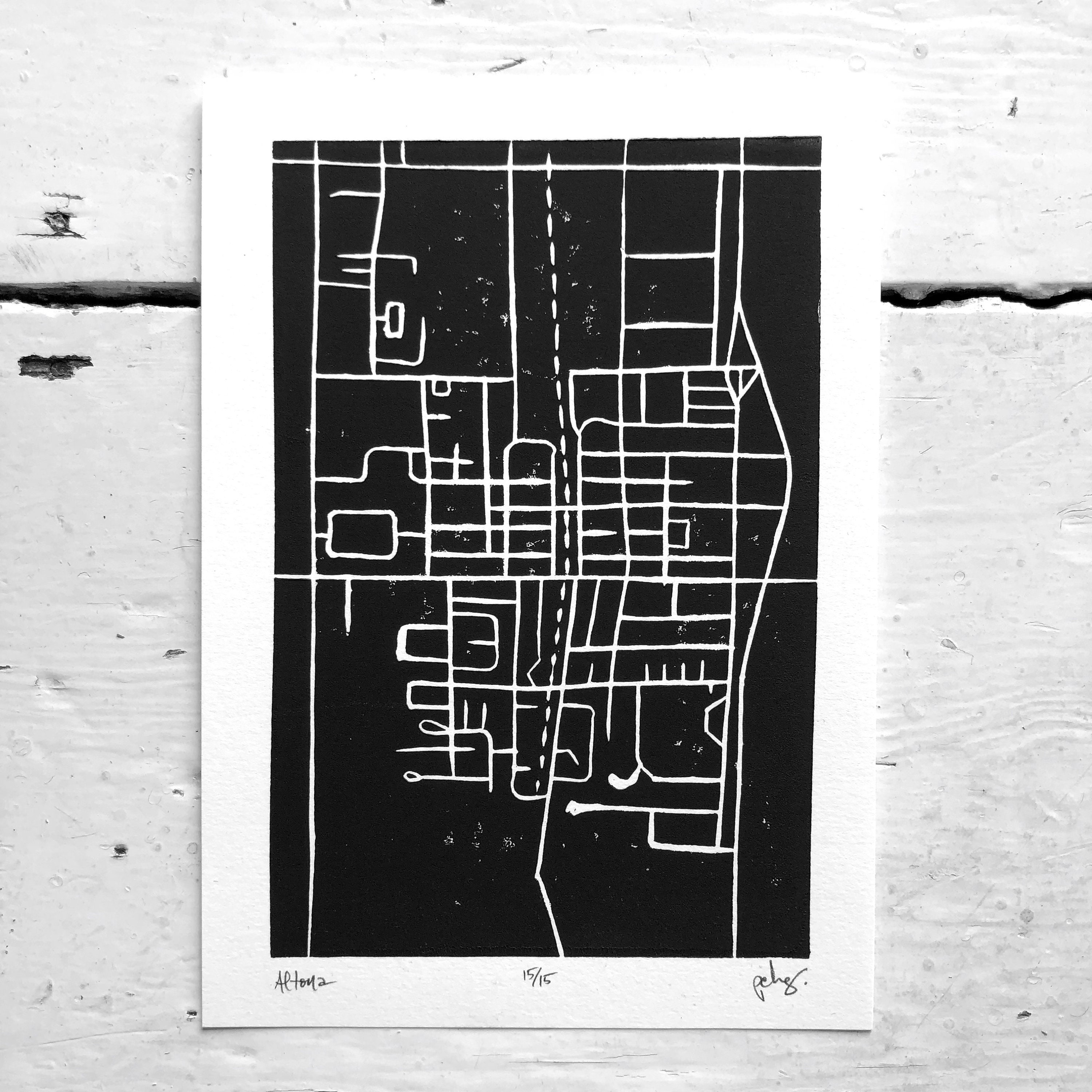 Altona Map, Linocut, Printmaking, Town Map, Street Map, Small Town ...