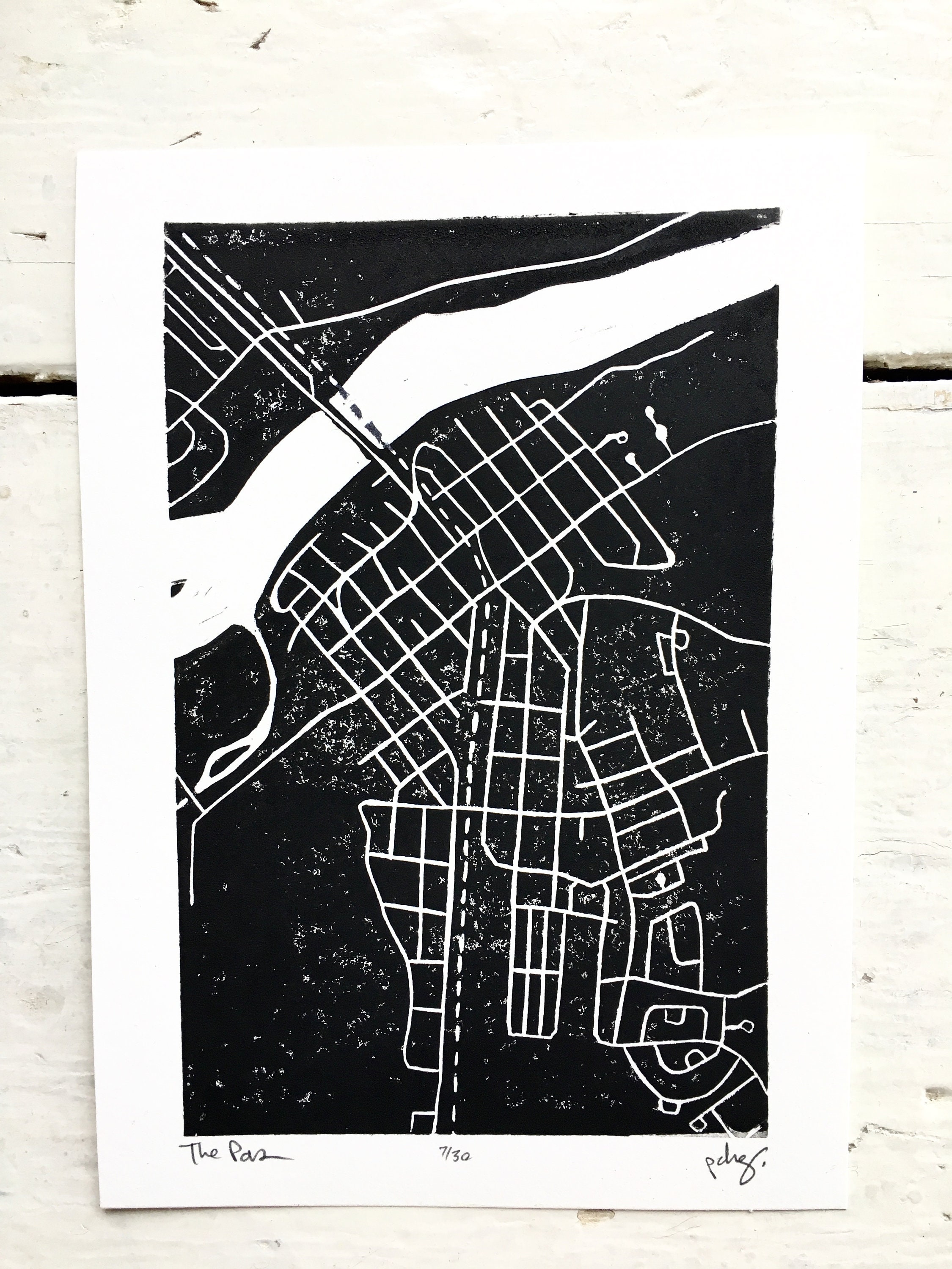 The Pas Map Linocut Printmaking Town Map Street Map Small - Etsy