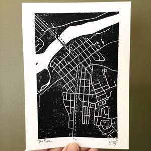 The Pas Map, Linocut, Printmaking, Town Map, Street Map, Small Town ...