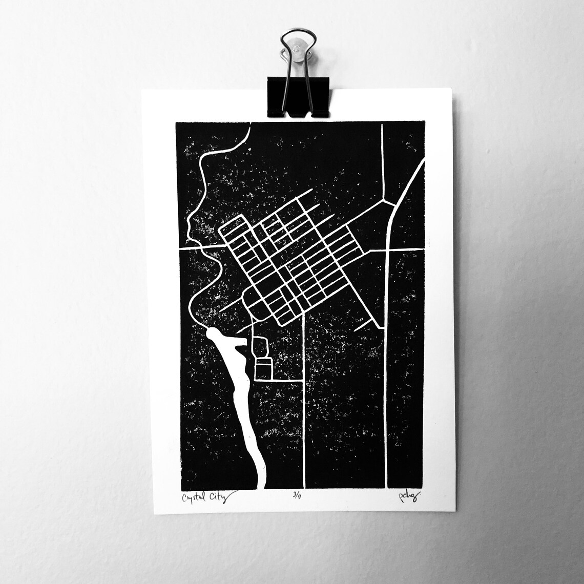 Crystal City Map Linocut Printmaking Town Map Street Map - Etsy