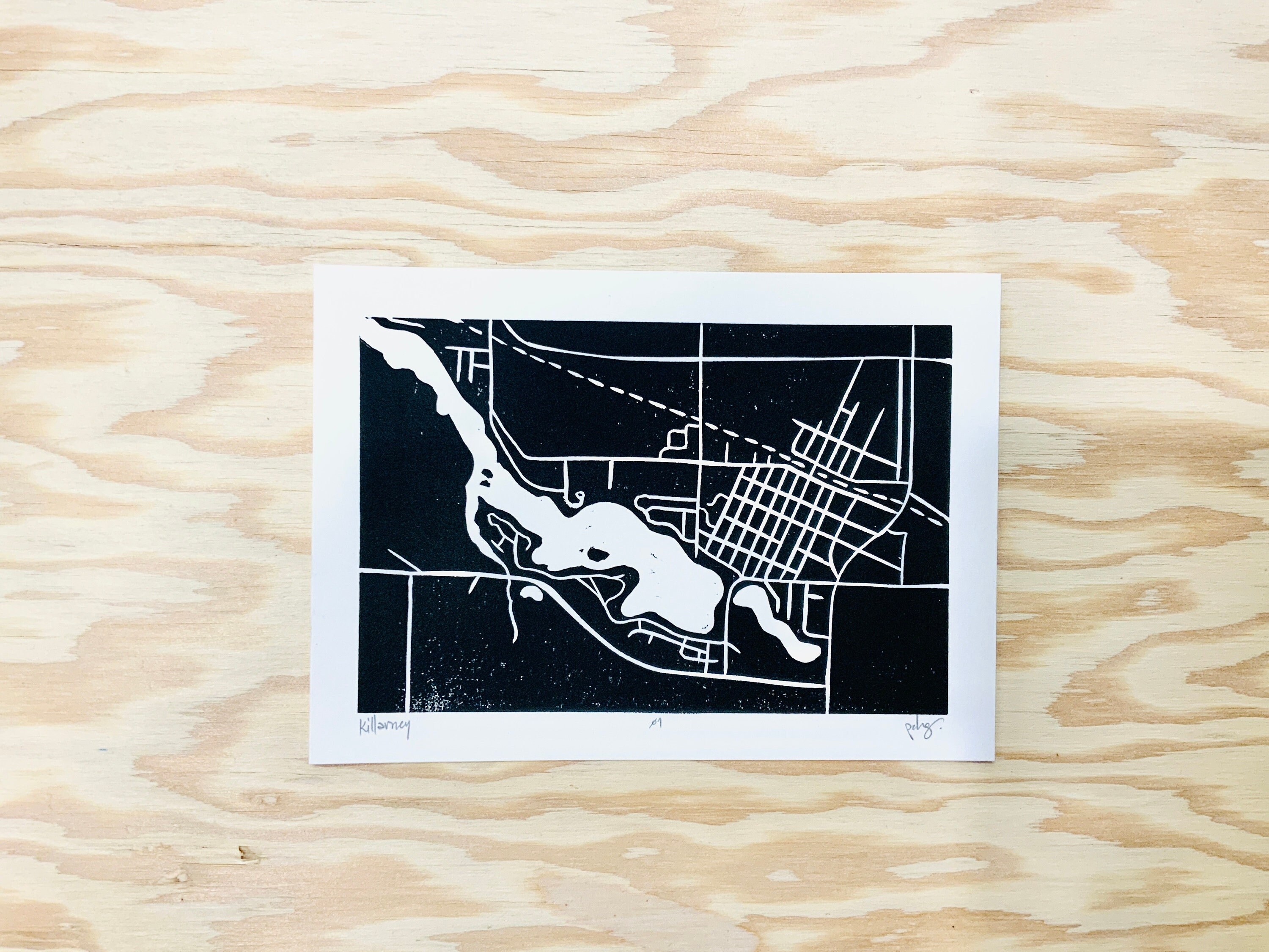 Killarney Map Linocut Printmaking Town Map Street Map - Etsy