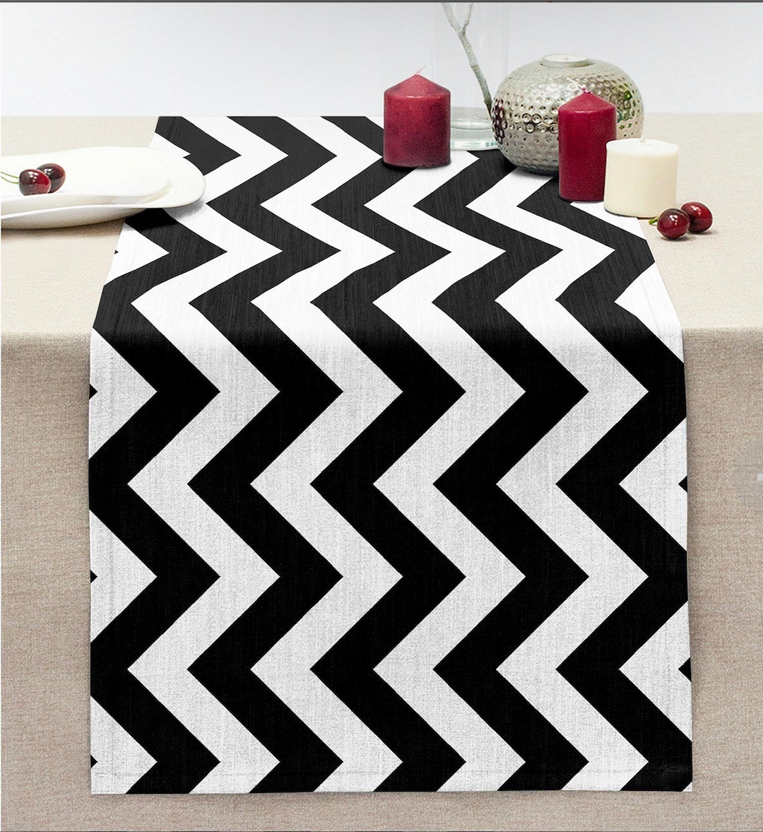 CLEARANCE Black and White Zigzag Table Runner - Etsy