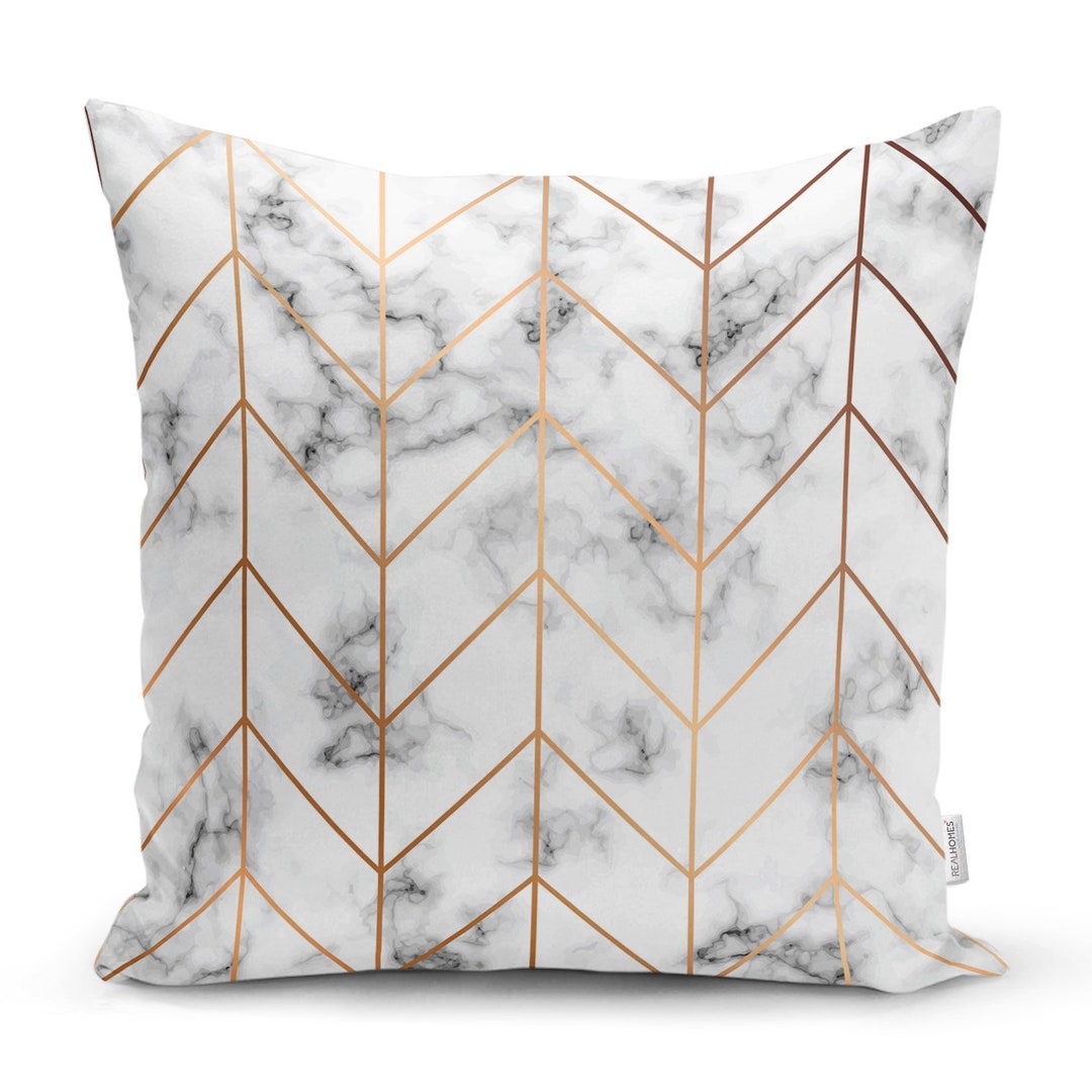 CLEARANCE Marble Effect / Unique / White and Gold / Aztec Cushion Cover ...
