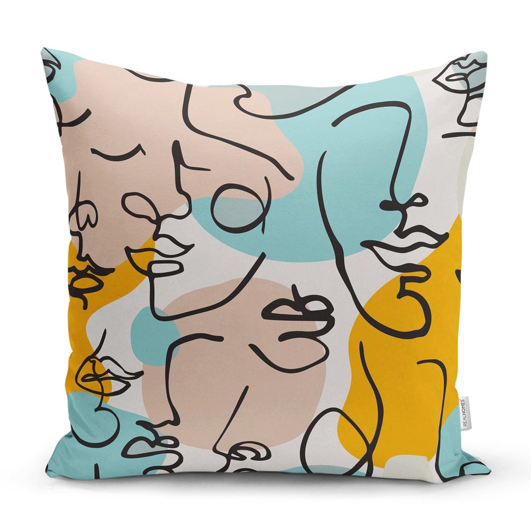 CLEARANCE Continuous Line Drawing of Woman / Abstract Art Cushion Cover ...