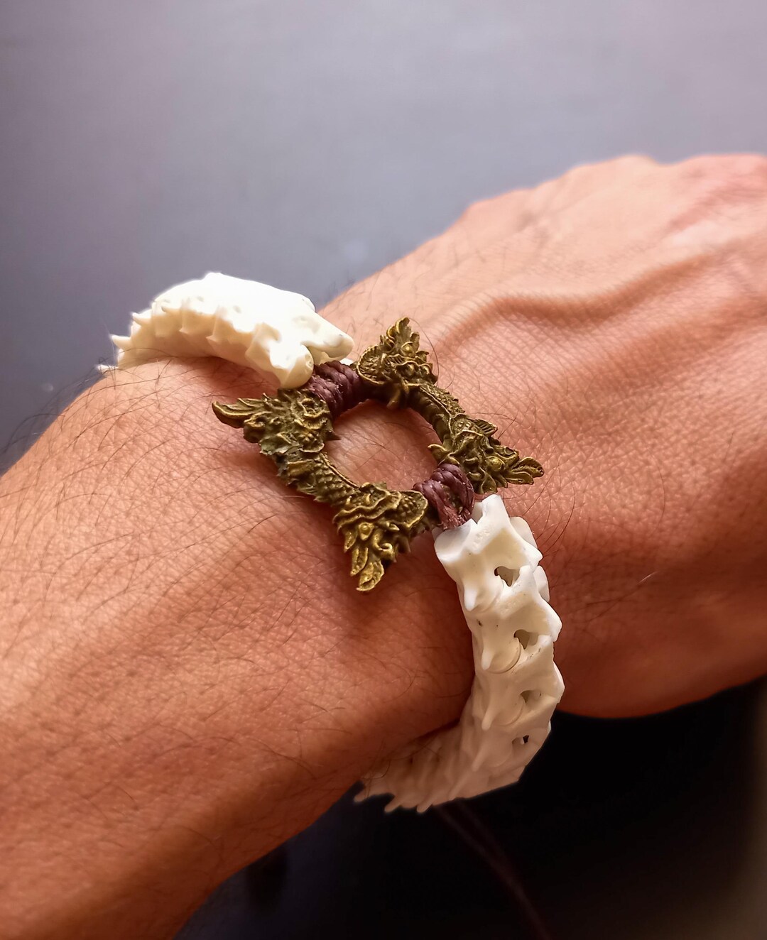 Snake Vertebrae Bone Bracelet With Naga Snake- Adjustable Size- Voodoo ...