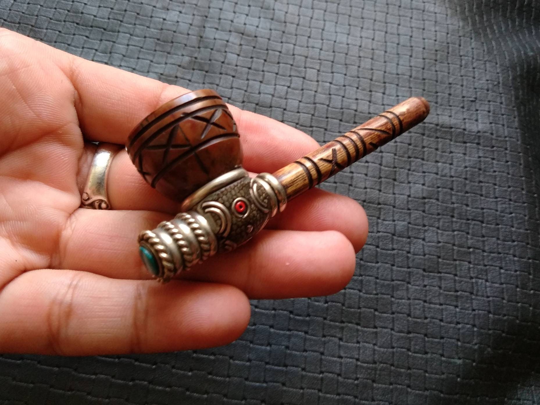 Sono Wood Smoking Pipe Chrysocolla Stone Smoker Thc-Changa | Etsy