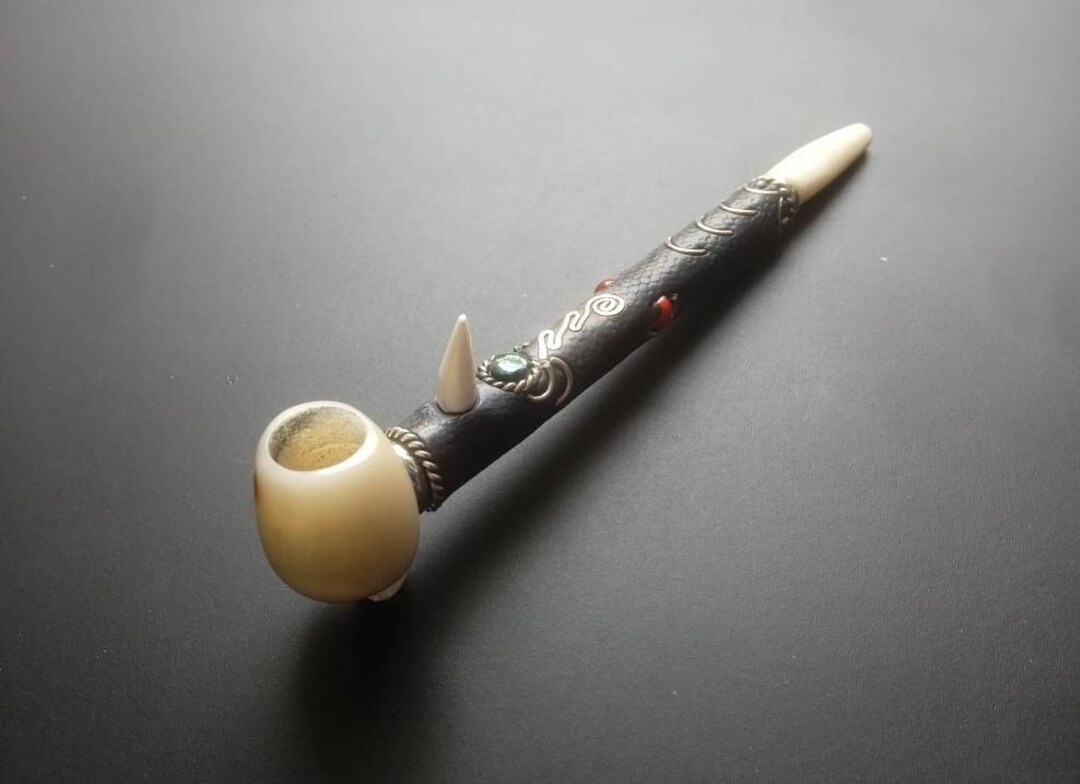 Ceremonial Smoking Pipe- Tagua Nut- Chrysocolla Stone- Smoke- Organic ...