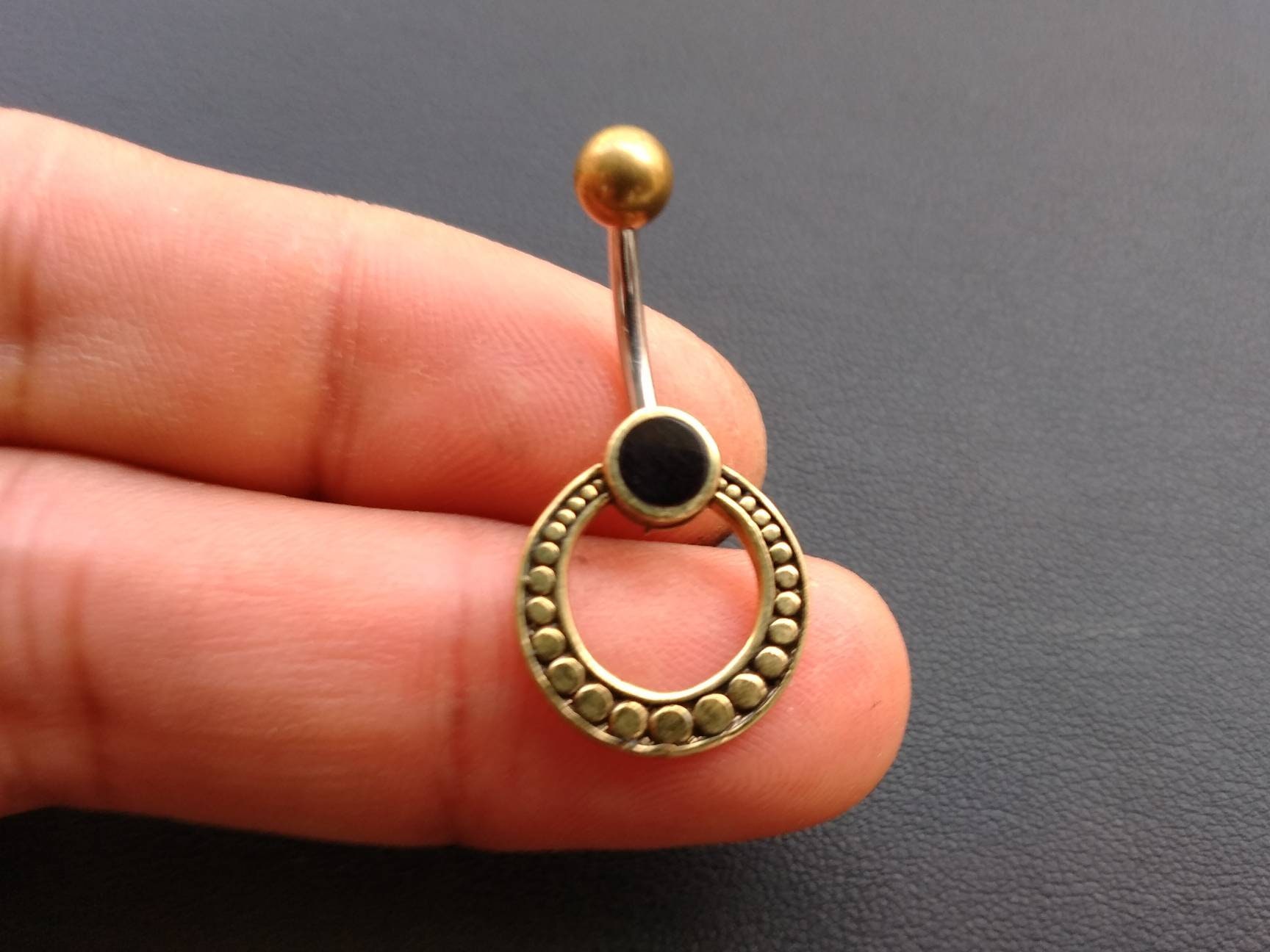 Tribal Ethnic Belly Piercing in Brass with Onyx Stone Gypsy | Etsy