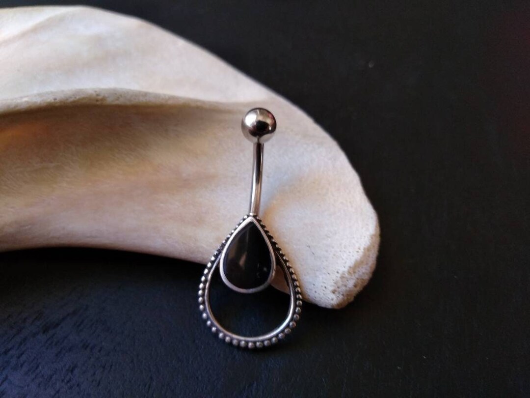Tribal Ethnic Belly Piercing in 925 Silver With Onyx Stone- Boho ...