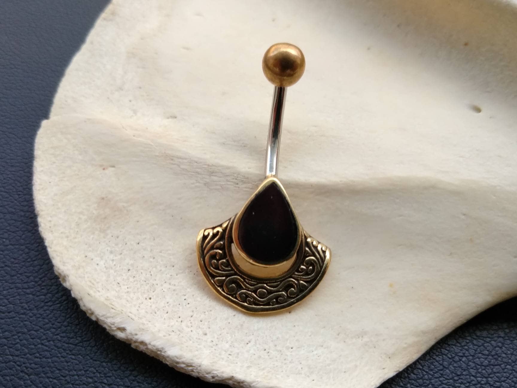 Tribal Ethnic Belly Piercing in Brass with Onyx Stone Gypsy | Etsy