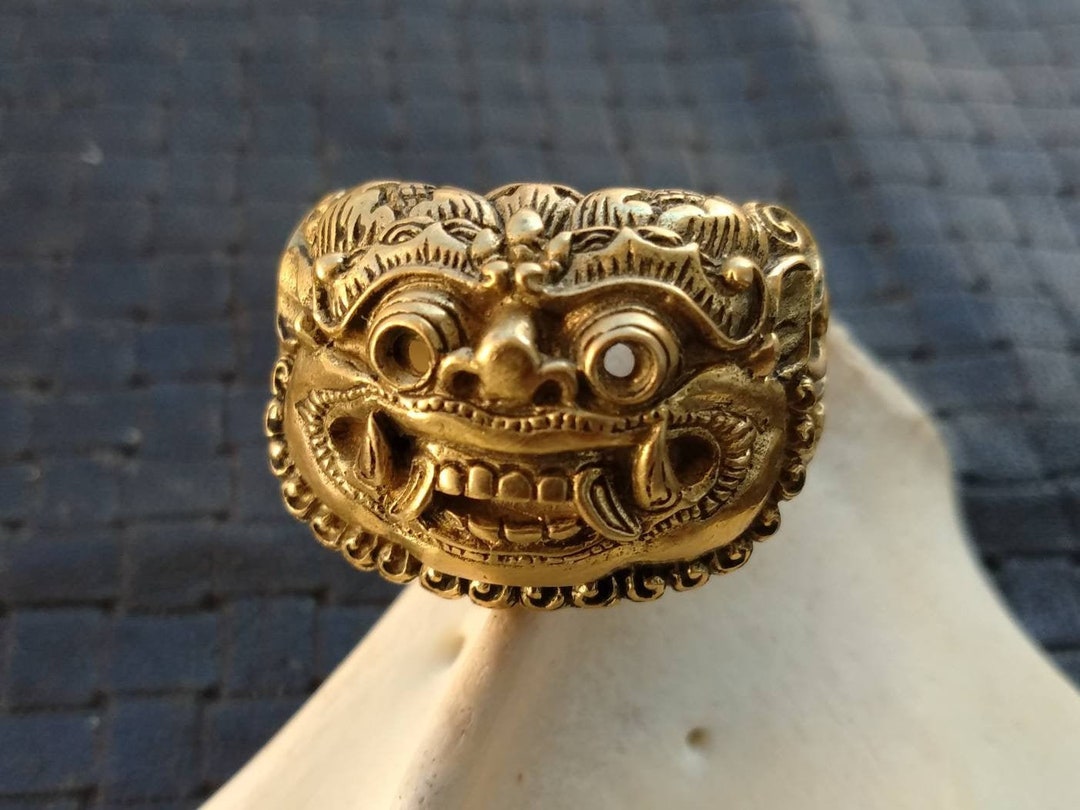 Barong Brass Ring Size 51 52 53 54 55 56 King of Spirits Balinese ...